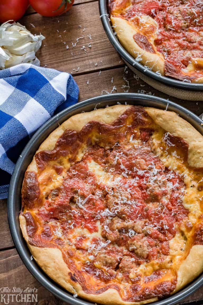 Chicago Style Deep Dish Pizza Recipe - This Silly Girl's Kitchen